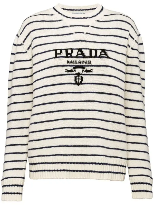 Prada Intarsia-logo Striped Cashmere Jumper