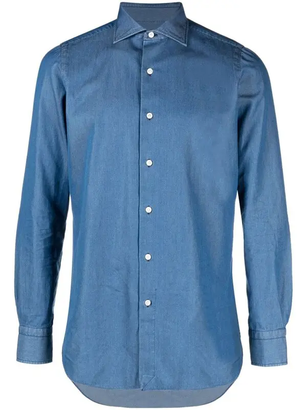FINAMORE 1925 Long-sleeve Denim Shirt - Blue