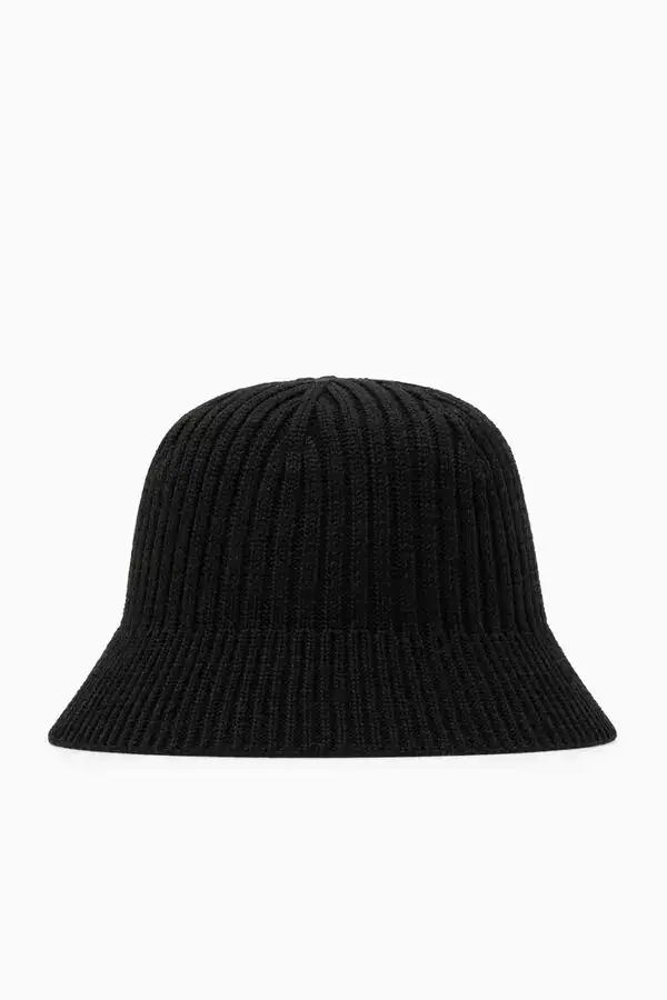 Cos Ribbed Merino Wool Bucket Hat Blue Editorialist