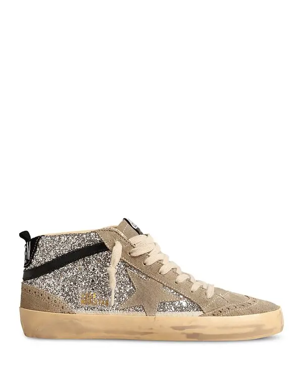 Golden Goose Mid Star Glitter Mid Top Sneakers - Silver Taupe