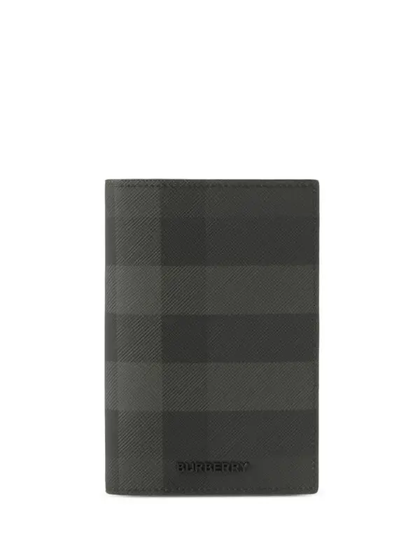 Burberry Check-pattern Leather Passport Holder - Grey