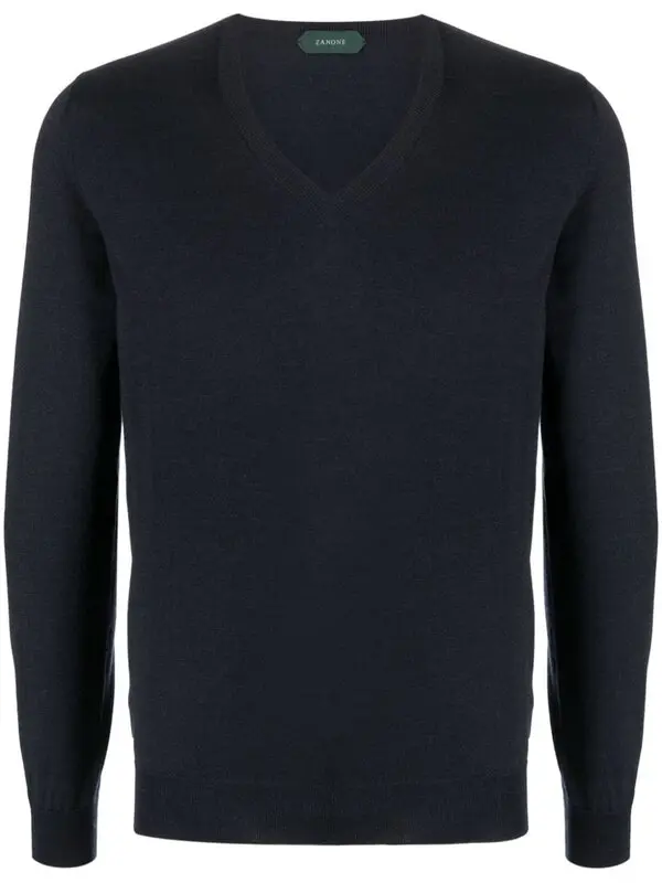 ZANONE Ribbed V-neck Sweater - Blue