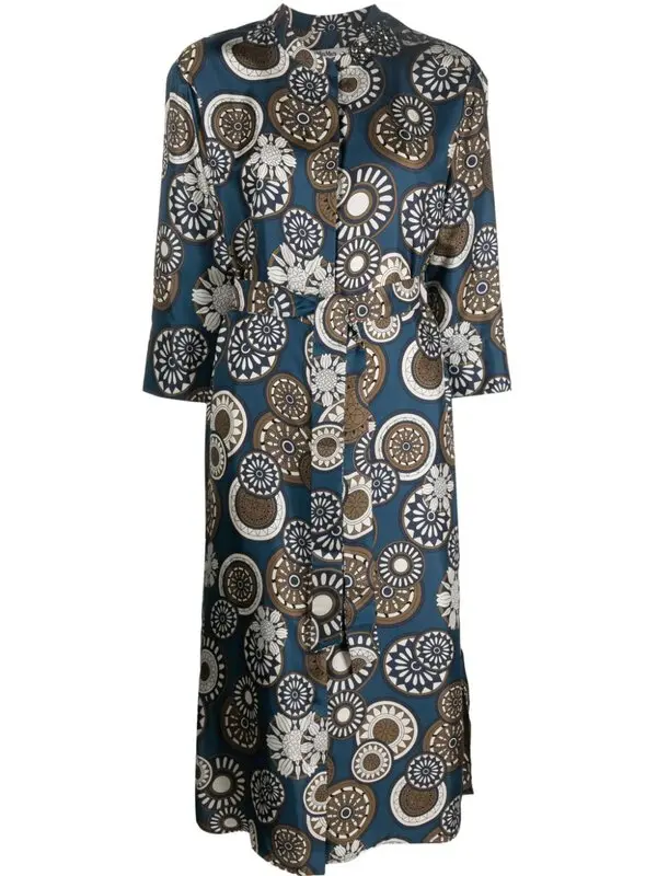 Max Mara Graphic-print Belted Silk Midi Dress