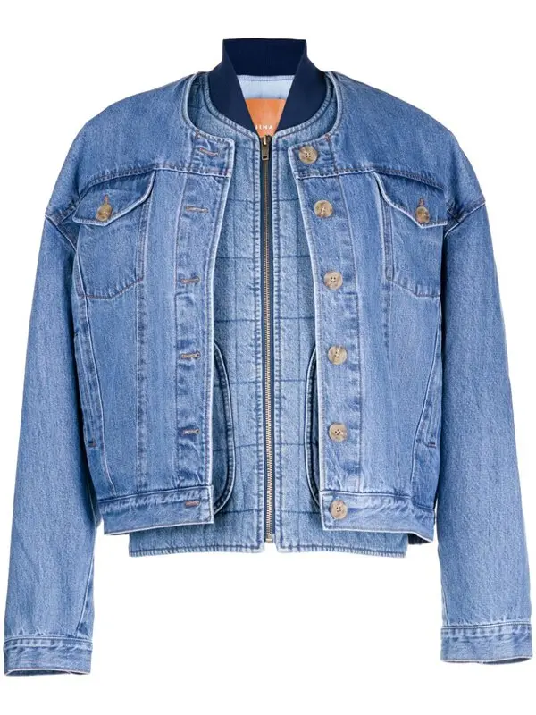REJINA PYO Wells Layered Denim Bomber Jacket