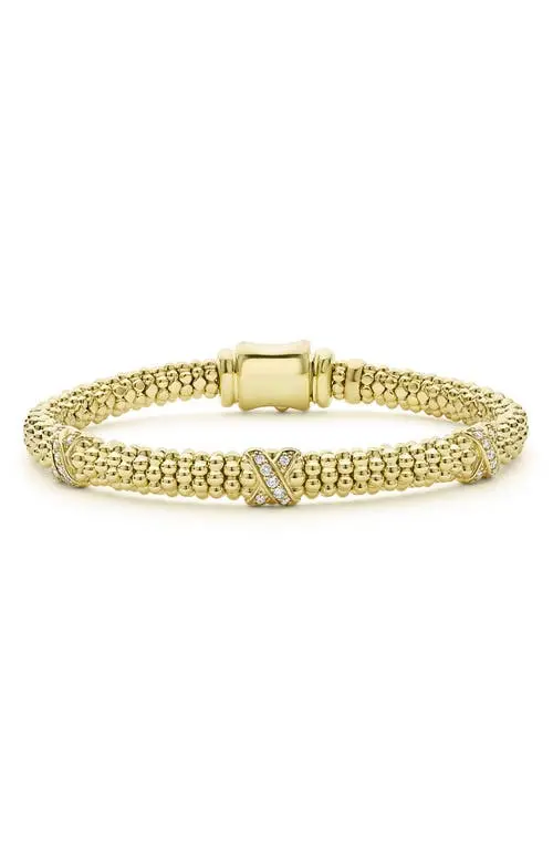 Lagos Embrace Triple Diamond Station Caviar Beaded Bracelet