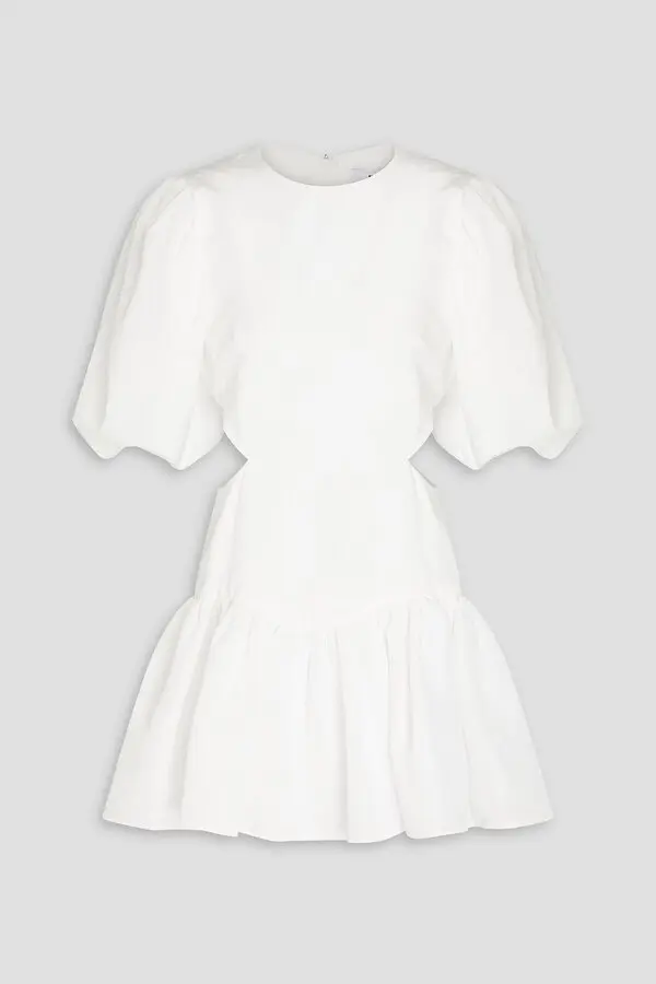 MSGM Cutout Gathered Shantung Mini Dress - White
