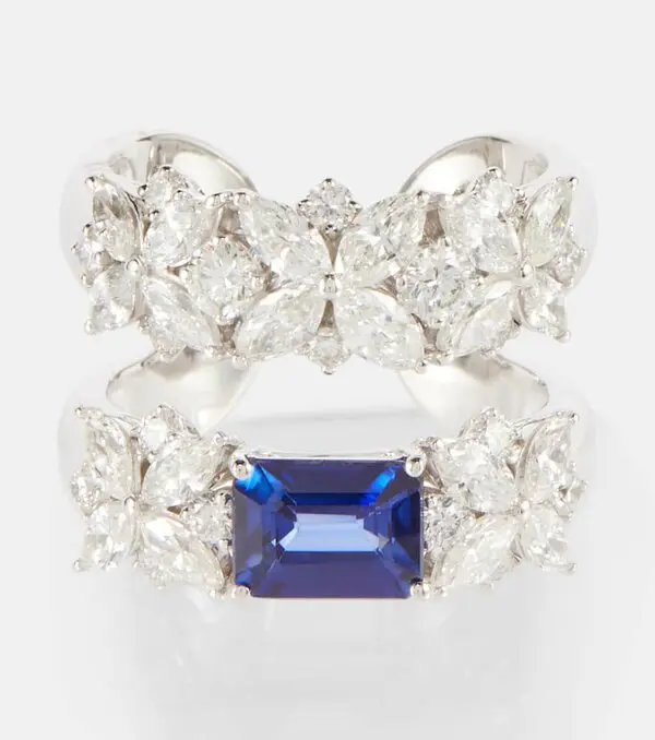 Yeprem 18kt White Gold Ring With Sapphire And Diamonds
