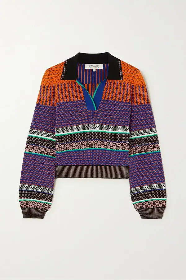 Diane Von Furstenberg Alonzo Jacquard-Knit Polo Sweater In Purple