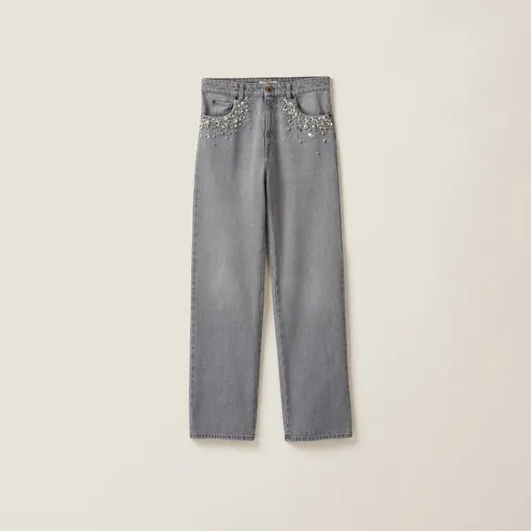Miu Miu Washed Denim Pants - Grey