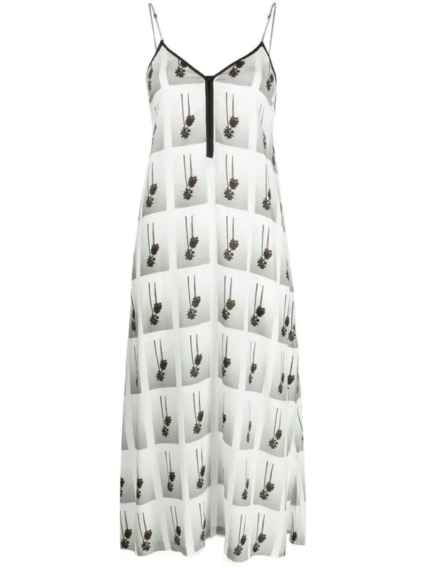 Palm Angels Palm Tree Print Midi Dress - White