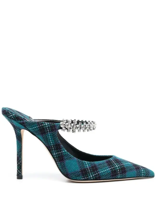 JIMMY CHOO Bing 100mm Tartan Mules - Blue