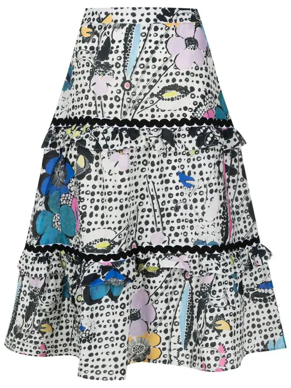 AMIR SLAMA Floral-print Tiered Midi Skirt