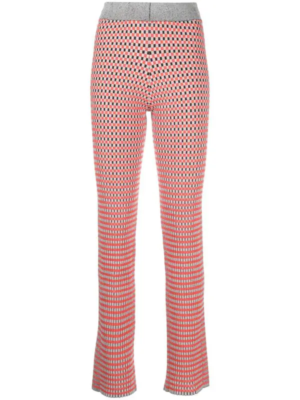 Rabanne Check-pattern Ribbed-knit Trousers - Orange