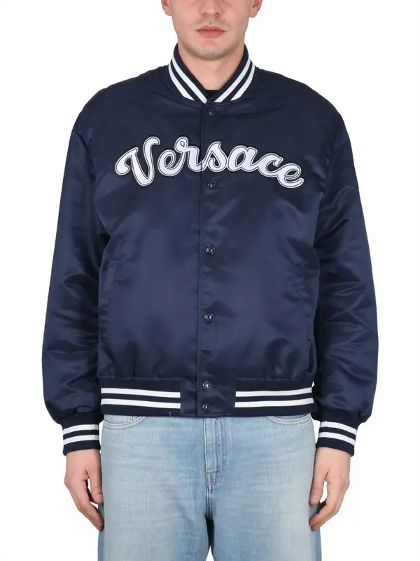 Buy Versace Nylon Varsity Bomber Jacket - Blue At 33% Off | Editorialist