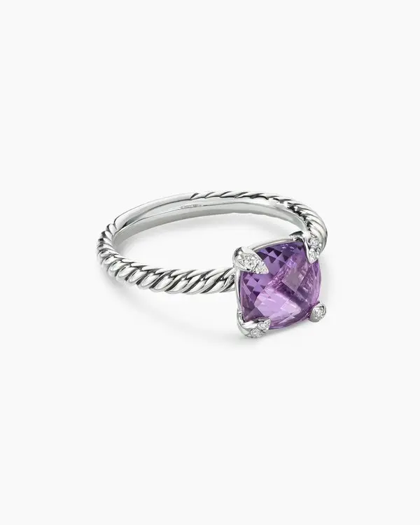 David Yurman Chatelaine® Ring In Sterling Silver With Topaz And Diamonds - Amethyst
