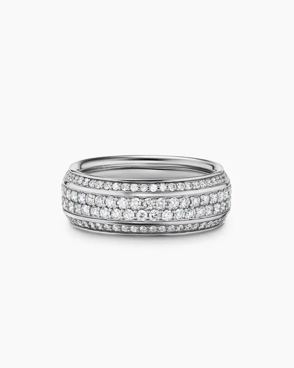 David Yurman Streamline Beveled Band Ring In 18k White Gold With Diamonds - Diamond