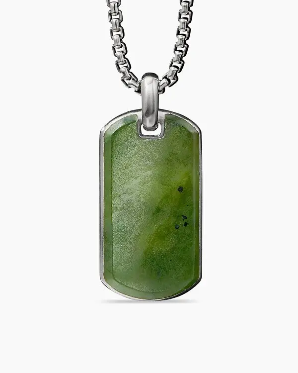 David Yurman Chevron Tag In Sterling Silver With Black Diamonds - Nephrite Jade