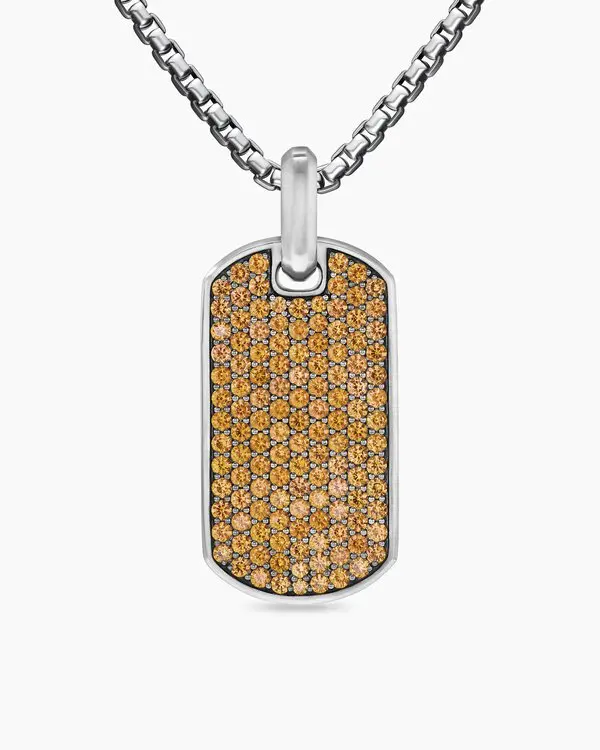 David Yurman Chevron Tag In Sterling Silver With Black Diamonds - Orange Sapphire