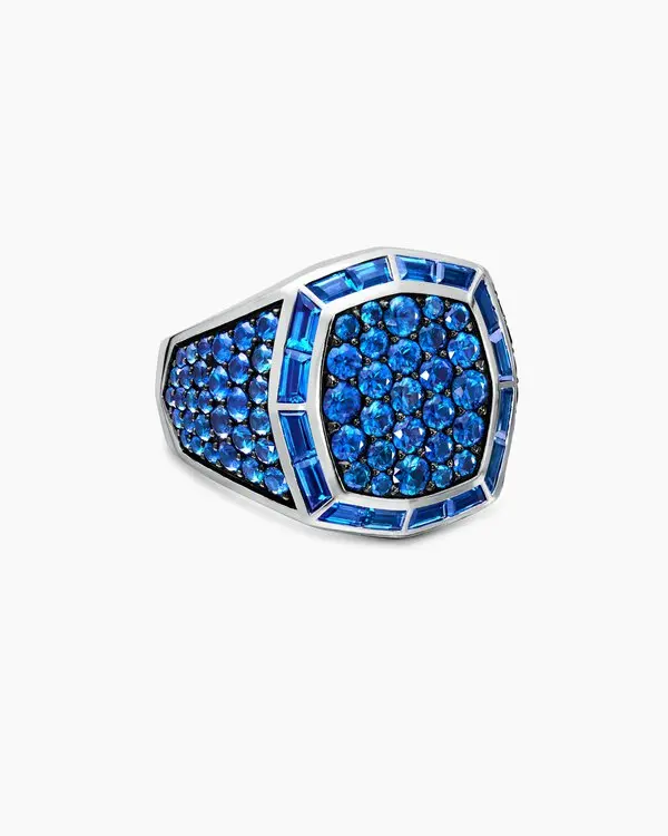 David Yurman Streamline® Signet Ring In 18k White Gold With Black Diamonds - Sapphire