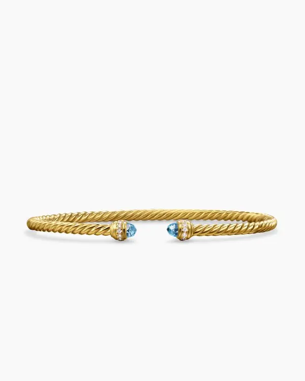 David Yurman Cablespira Bracelet In 18k Yellow Gold With Diamonds And - Blue Topaz