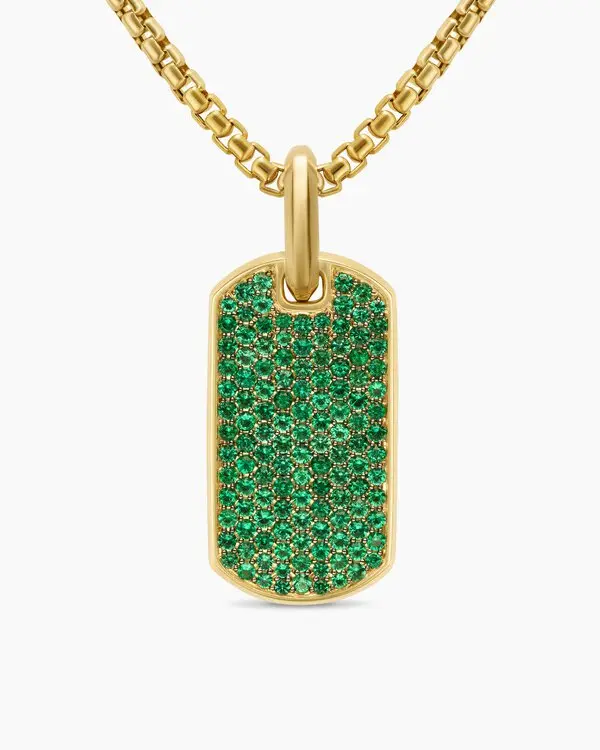 David Yurman Chevron Tag In 18k Yellow Gold With Black Diamonds - Emerald