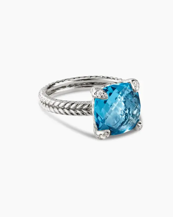 David Yurman Chatelaine® Ring With And Diamonds - Blue Topaz