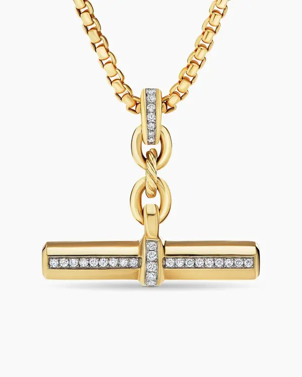 David Yurman Lexington Barrel Pendant In 18k Yellow Gold With Diamonds