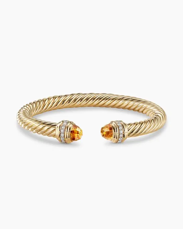 David Yurman Classic Cablespira® Bracelet In 18k Yellow Gold With And Diamonds - Citrine