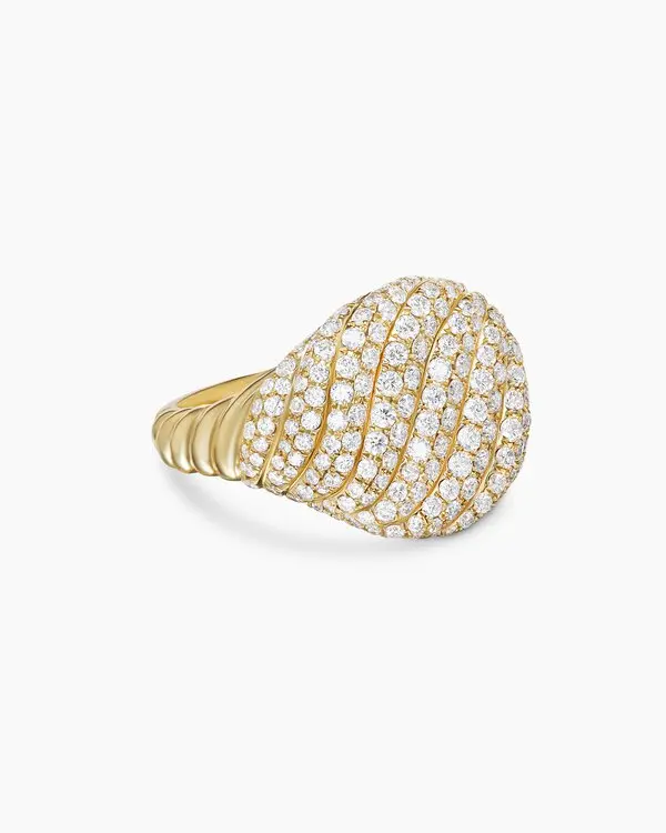David Yurman Sculpted Cable Pinky Ring In 18k Yellow Gold With Diamonds - Diamond