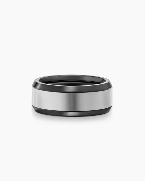 David Yurman Beveled Band Ring - Blk Titanium With Grey Titanium