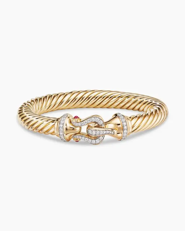 David Yurman Buckle Cablespira® Bracelet In 18k Yellow Gold With Rubies And Diamonds