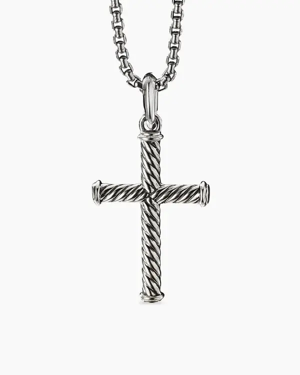David Yurman Sterling Silver Cable Cross Pendant - All Sterling Silver