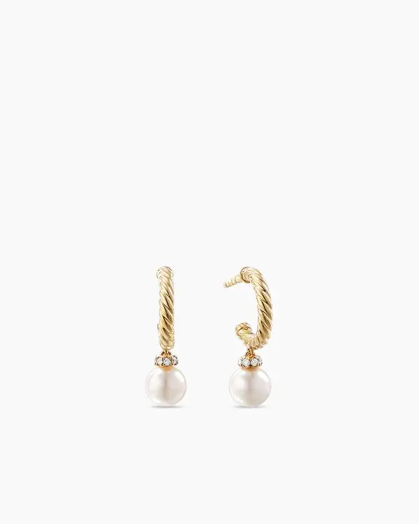 David Yurman 18k Yellow Gold Petite Solari Pearl And Diamond Drop Earrings
