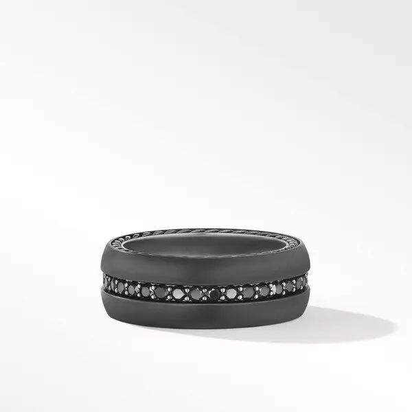 David Yurman Streamline® Band Ring In Black Titanium With Pavé S ...