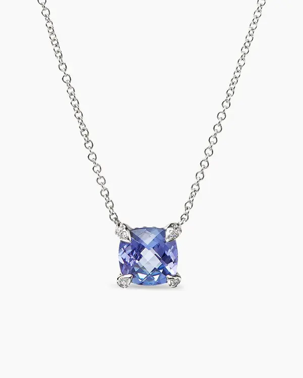 David Yurman 18k White Gold Petite Chatelaine Pendant Necklace With And Diamonds - Tanzanite