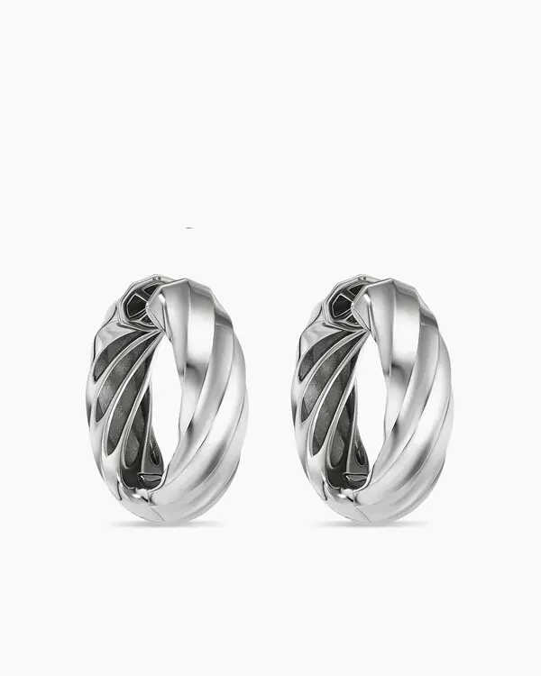 David Yurman Cable Edge Hoop Earrings - Sterling Silver Recycled