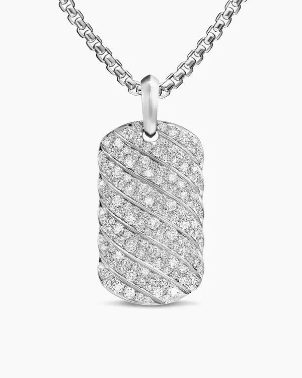 David Yurman Sculpted Cable Sterling Silver Tag - Diamond