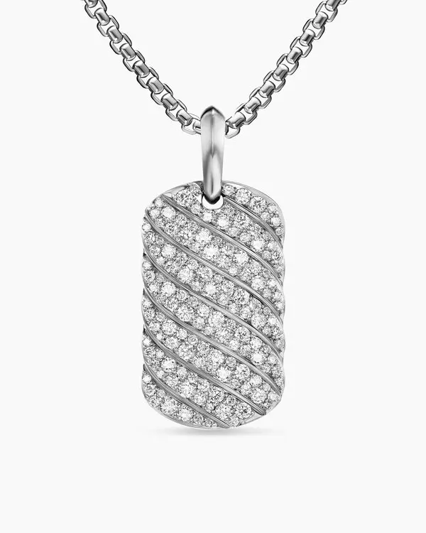 David Yurman Sculpted Cable Sterling Silver Tag - Diamond