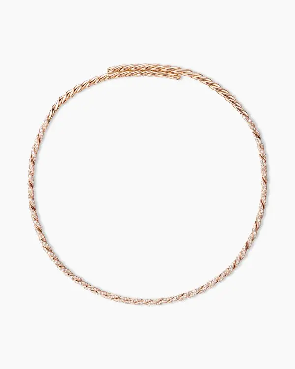 David Yurman 18k Rose Gold Sculpted Cable Flex Necklace With Diamonds