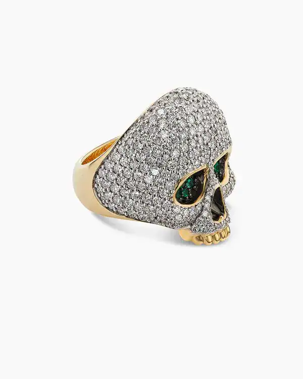 David Yurman Memento Mori Skull Ring In 18k Yellow Gold With Pavé S And ...