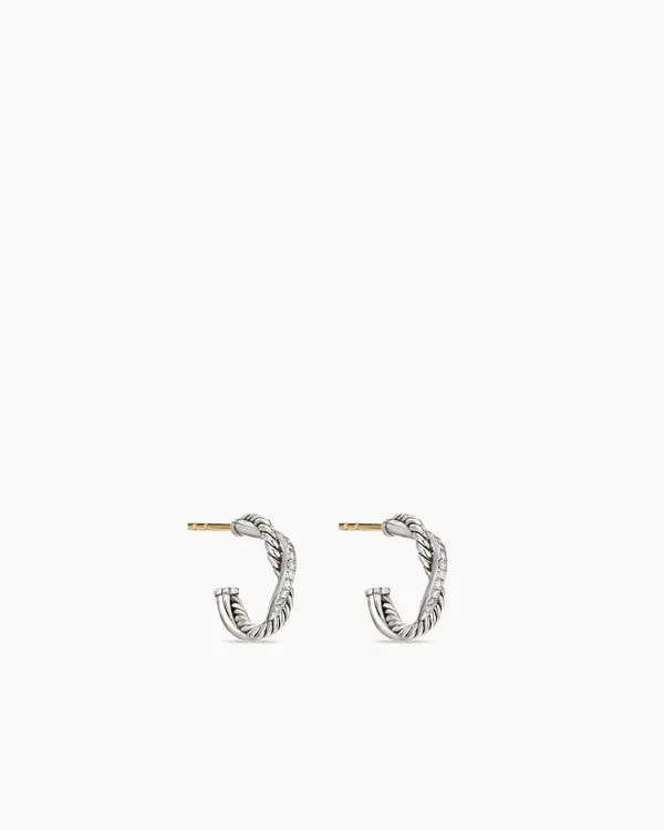 David Yurman Sterling Silver Petite Infinity Huggie Hoop Earrings With Diamonds - Diamond
