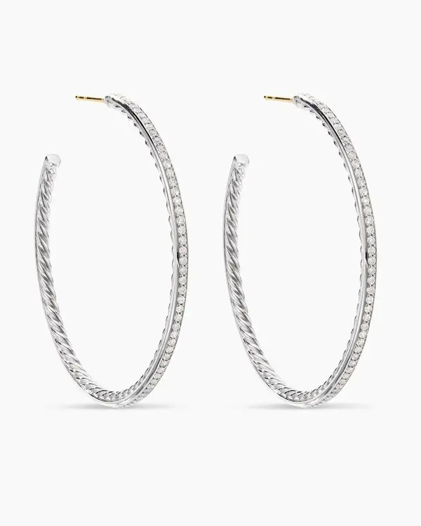 David Yurman Sterling Silver Pavé Hoop Earrings - Diamond