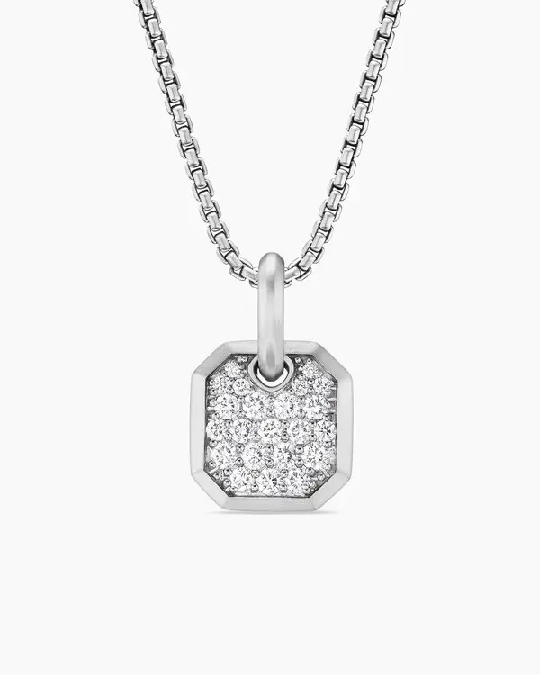 David Yurman Octagonal Amulet In 18k White Gold With Diamonds - Diamond