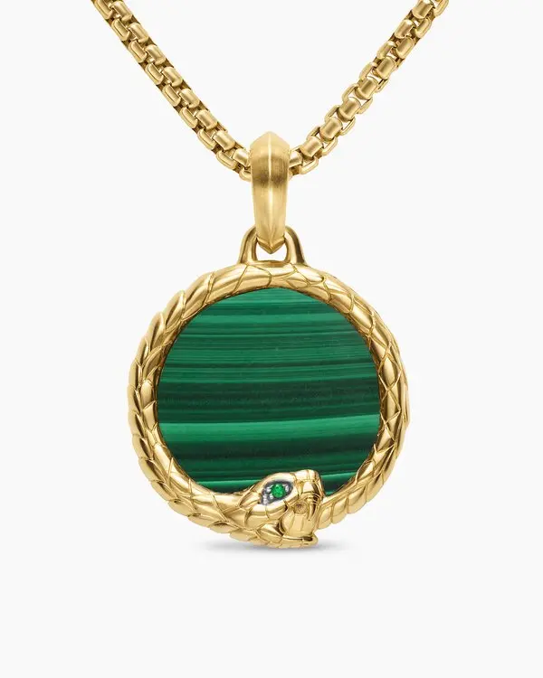 David Yurman Ouroboros 18k Yellow Gold Amulet With And - Malachite