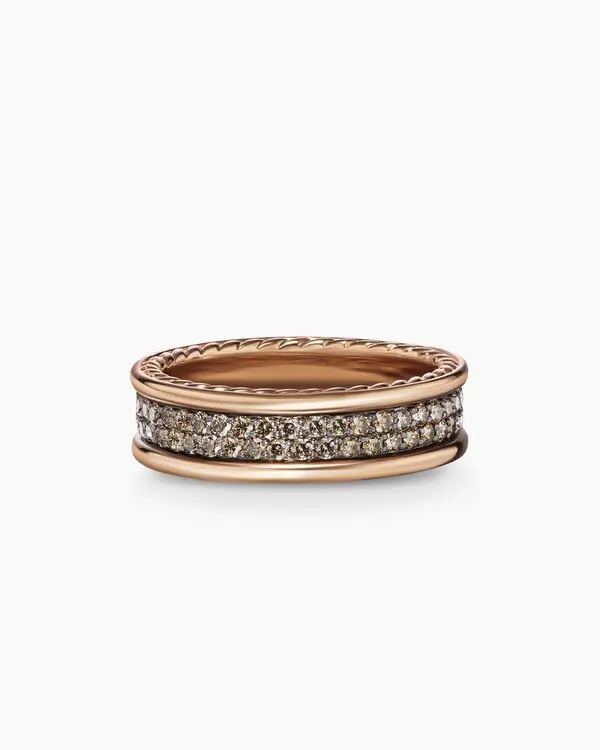 David Yurman Streamline® Two Row Band Ring In 18k Rose Gold With Diamonds