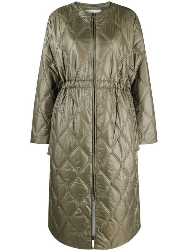 GANNI Drawstring Quilted Coat - Green