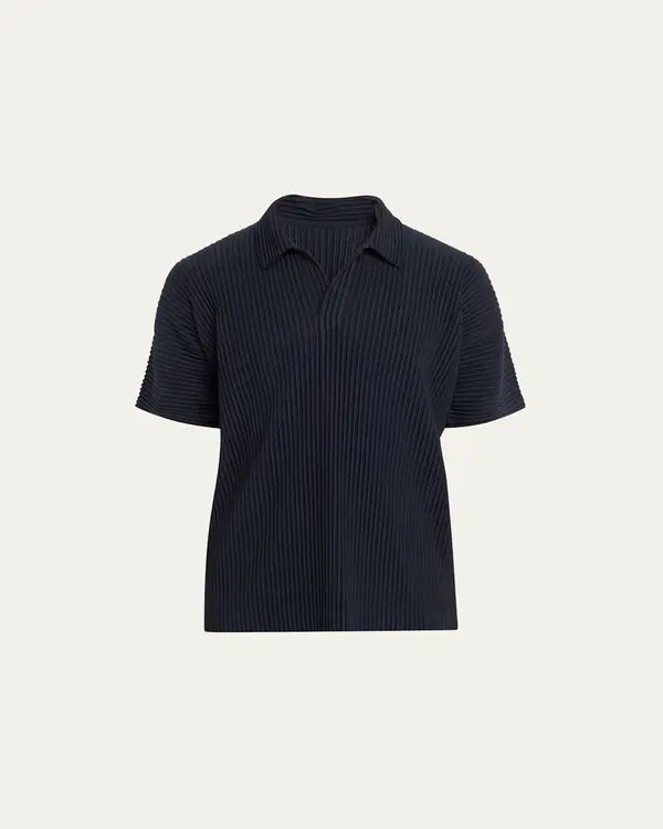 Issey Miyake Pleated Polyester Basic Polo Shirt - Navy