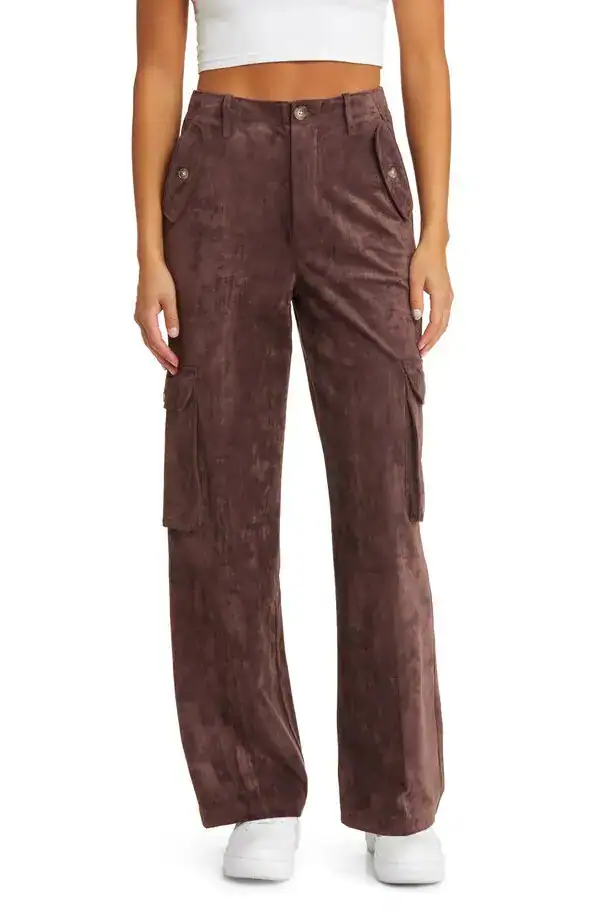 Blanknyc Franklin Rib Cage Wide Leg Faux Suede Cargo Pants