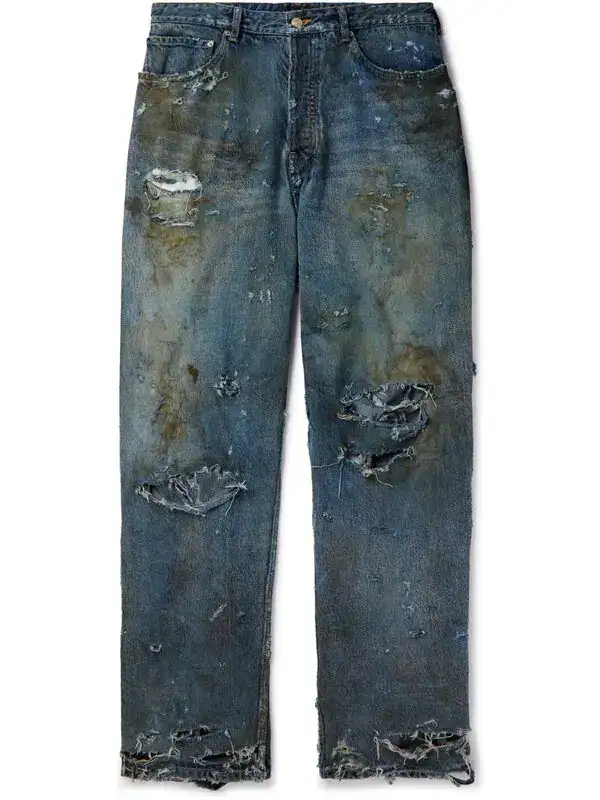 Balenciaga Super Destroyed Wide-Leg Jeans - Blue | Editorialist