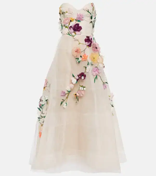 monique lhuillier floral embroidered dress Embroidered Floral Sleeveless Gown 12 / Rose/Multi main image 1
